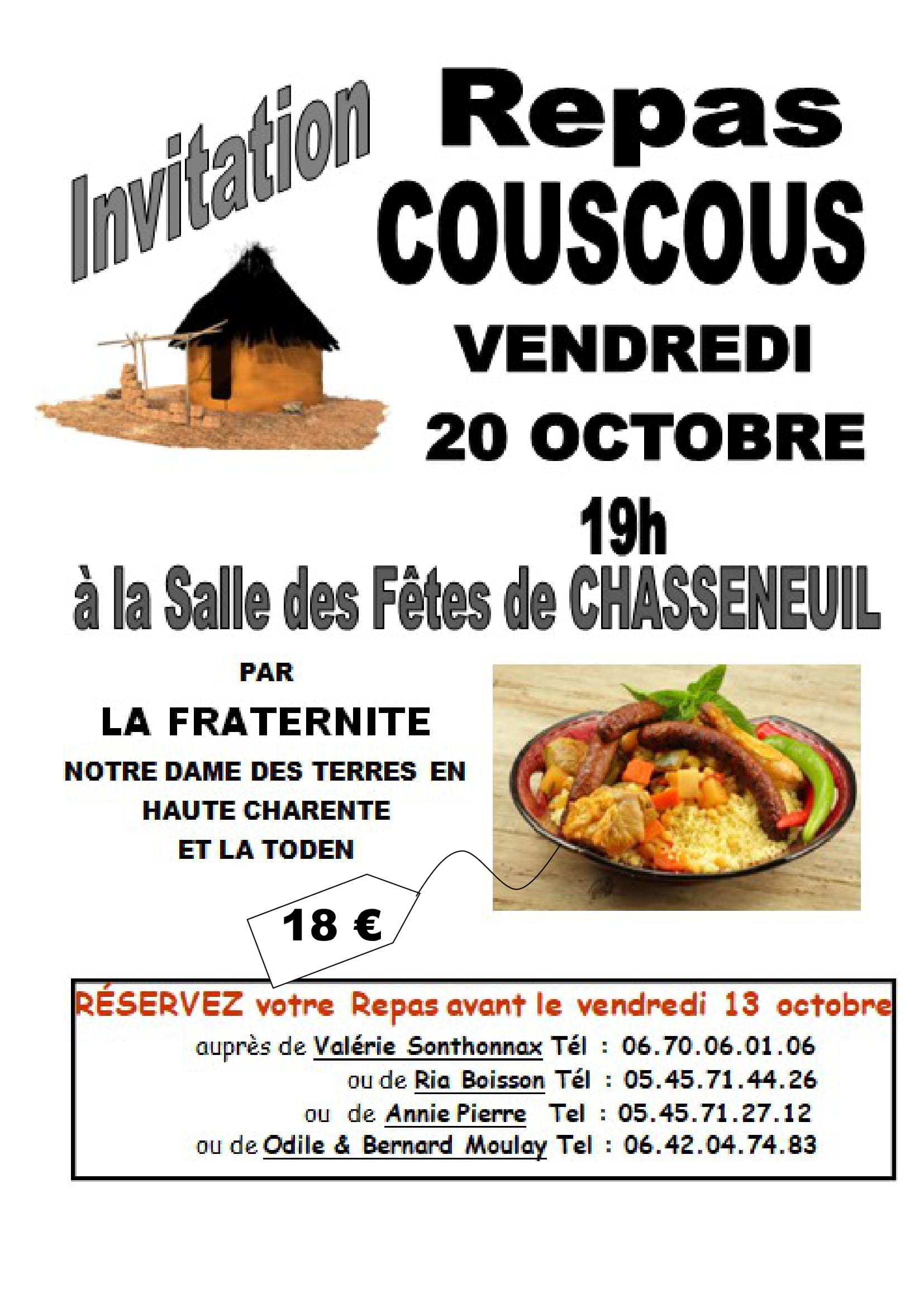 Repas Couscous - Vendredi 20 Octobre - Doyenne Est Charente
