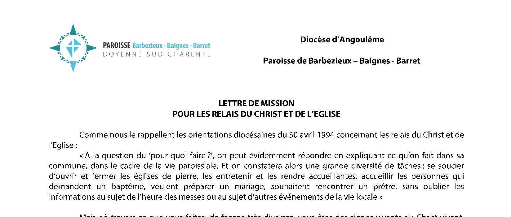 Des lettres de missions pour les engagements en paroisse - Doyenné Sud Charente